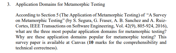 Solved 3. Application Domains for Metamorphic Testing | Chegg.com