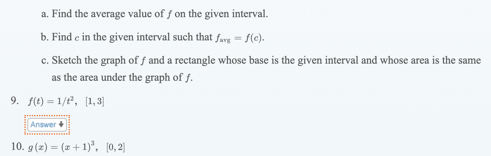 Solved a. Find the average value of f on the given interval. | Chegg.com