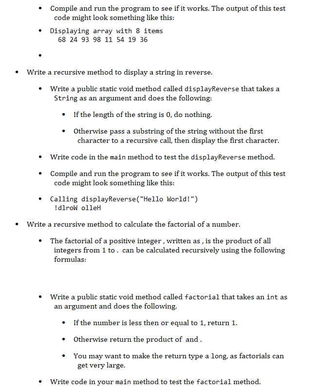 Solved Learning Outcomes • Implement recursive void methods. | Chegg.com