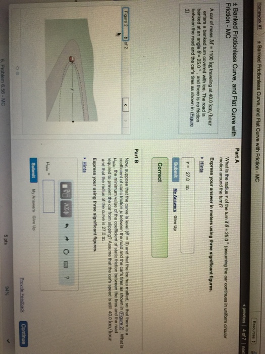 Solved Part A ± Banked Frictionless Curve, and Flat Curve | Chegg.com