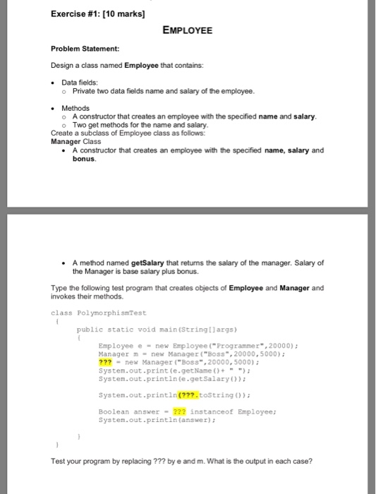 Solved Exercise #1: [10 marks] EMPLOYEE Problem Statement: | Chegg.com