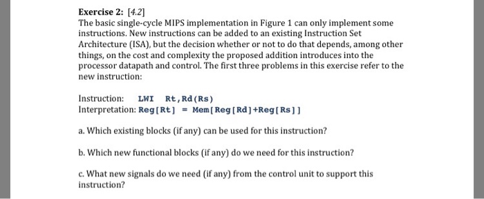 Solved Exercise 2: [4.2] The basic single-cycle MIPS | Chegg.com