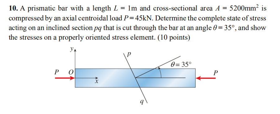 Solved 10. A prismatic bar with a length L = 1m and | Chegg.com