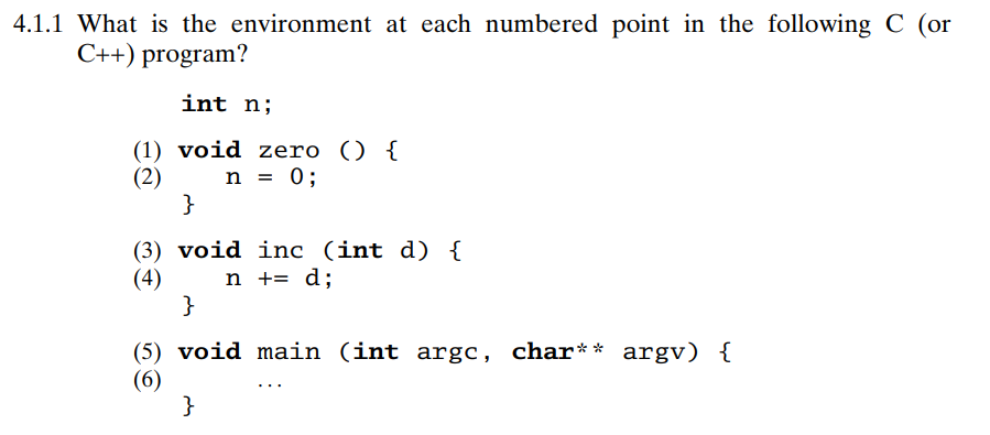 Solved 1.1 What is the environment at each numbered point in | Chegg.com