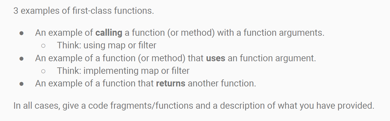 Solved 3 examples of first-class functions. O An example of | Chegg.com