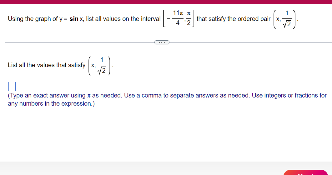 Solved Using the graph of y=sinx, list all values on the | Chegg.com