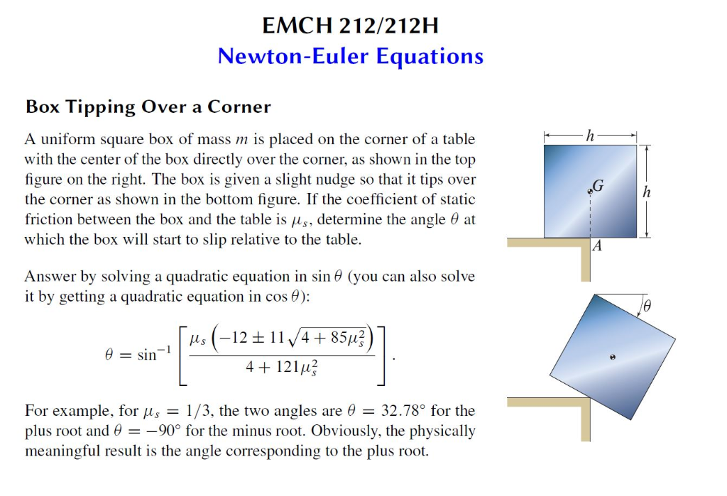 EMCH 212/212H Newton-Euler Equations Determining the | Chegg.com