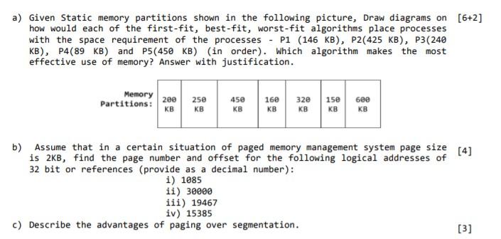 Solved a) Given Static memory partitions shown in the | Chegg.com