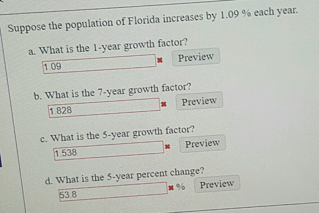 Solved Suppose the population of Florida increases by 1.09 % | Chegg.com