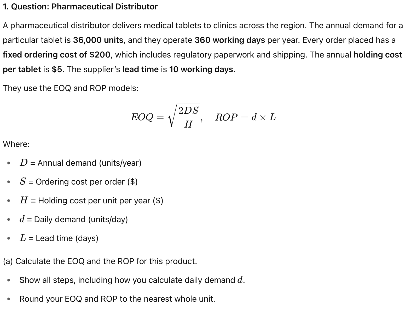 Solved 1. ﻿Question: Pharmaceutical Distributor A | Chegg.com