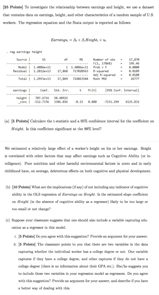 Solved [25 ﻿Points] ﻿To investigate the relationship between | Chegg.com