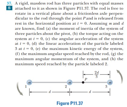 Solved 7. A rigid, massless rod has three particles with | Chegg.com