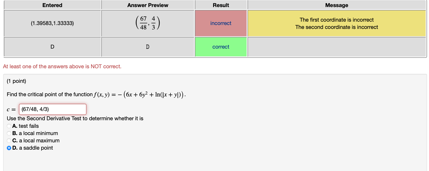 Solved Entered Answer Preview Result Message | Chegg.com