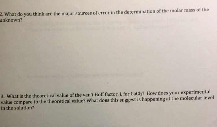 Solved What do you think are the major sources of error in | Chegg.com