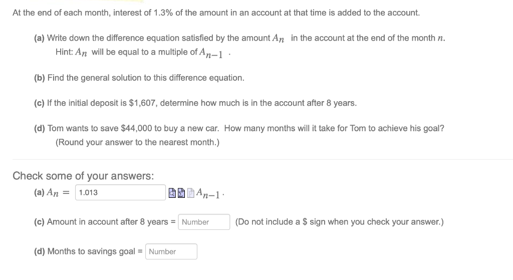 Solved At the end of each month, interest of 1.3% of the | Chegg.com