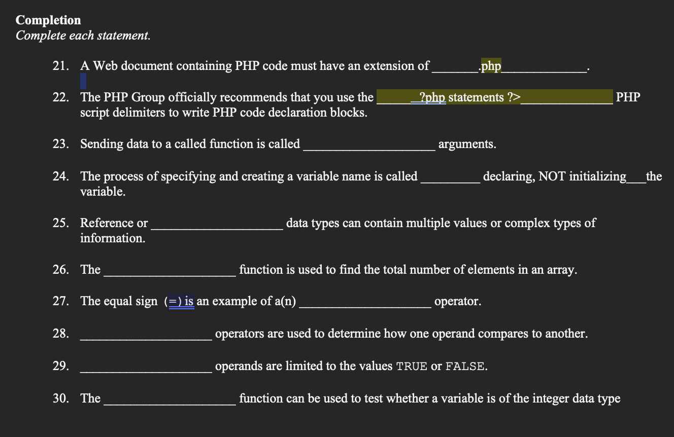 Solved Completion Complete each statement. 21. A Web | Chegg.com