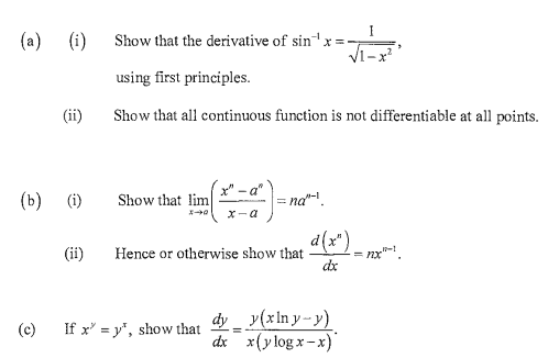 Solved (a) (i) Show that the derivative of sin-'x = using | Chegg.com