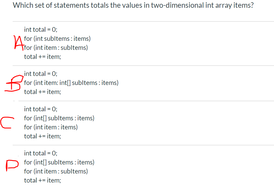 Solved Which Set Of Statements Totals The Values In 