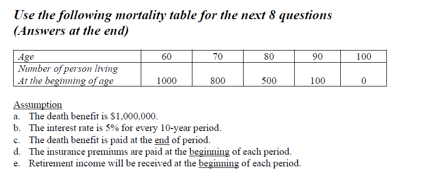 Solved Use the following mortality table for the next 8 | Chegg.com
