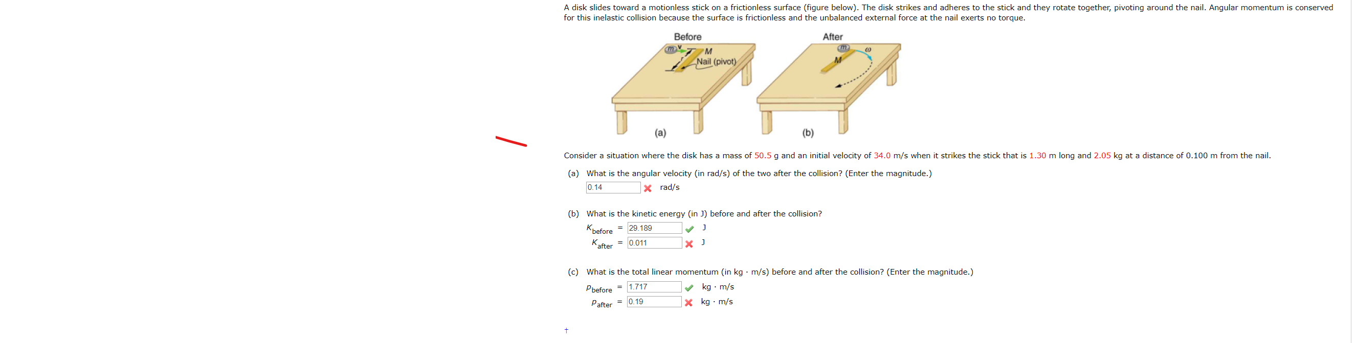 Solved A disk slides toward a motionless stick on a | Chegg.com