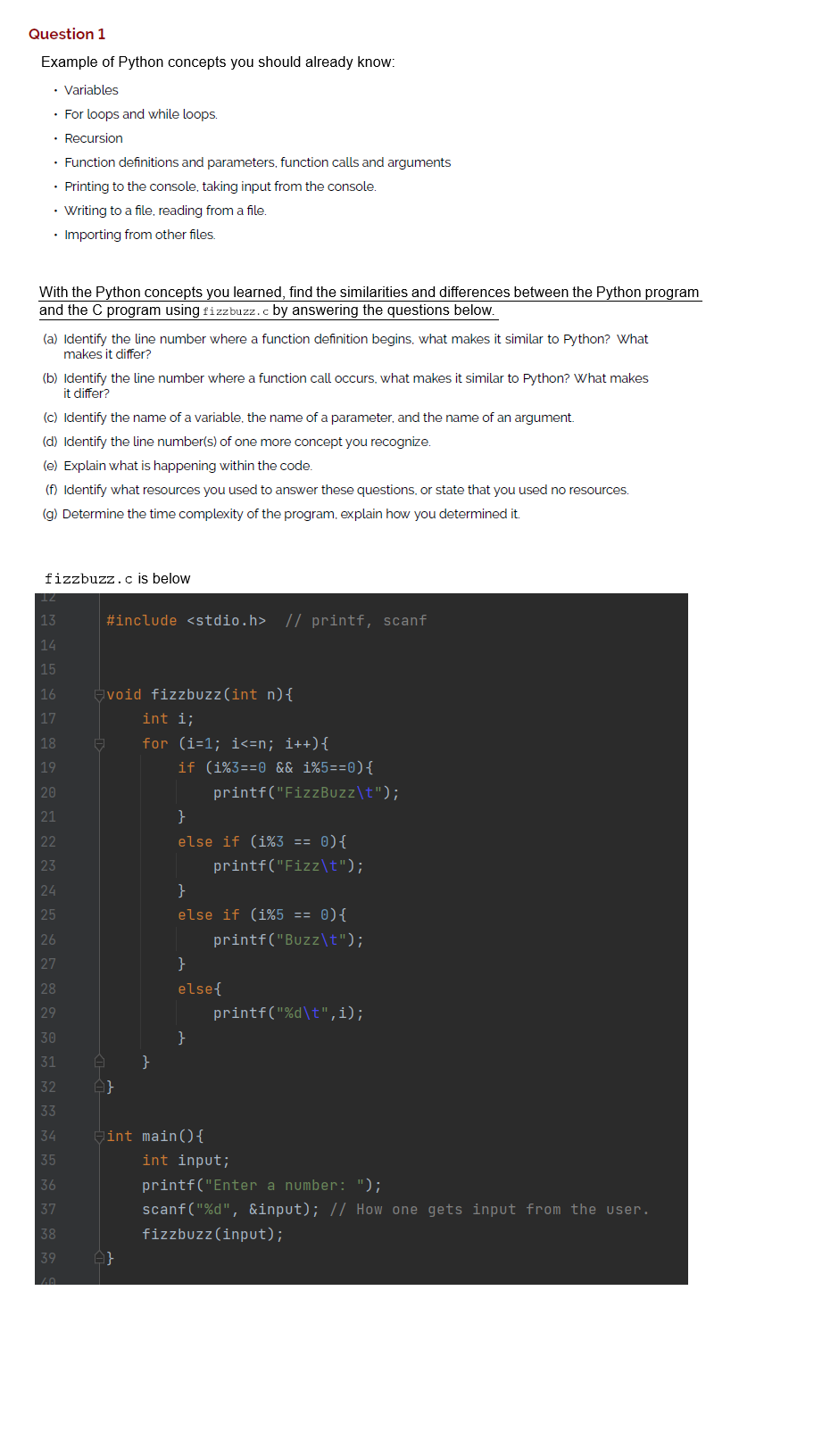 Solved Please use the line numbers which are on fizzbuzz.c | Chegg.com