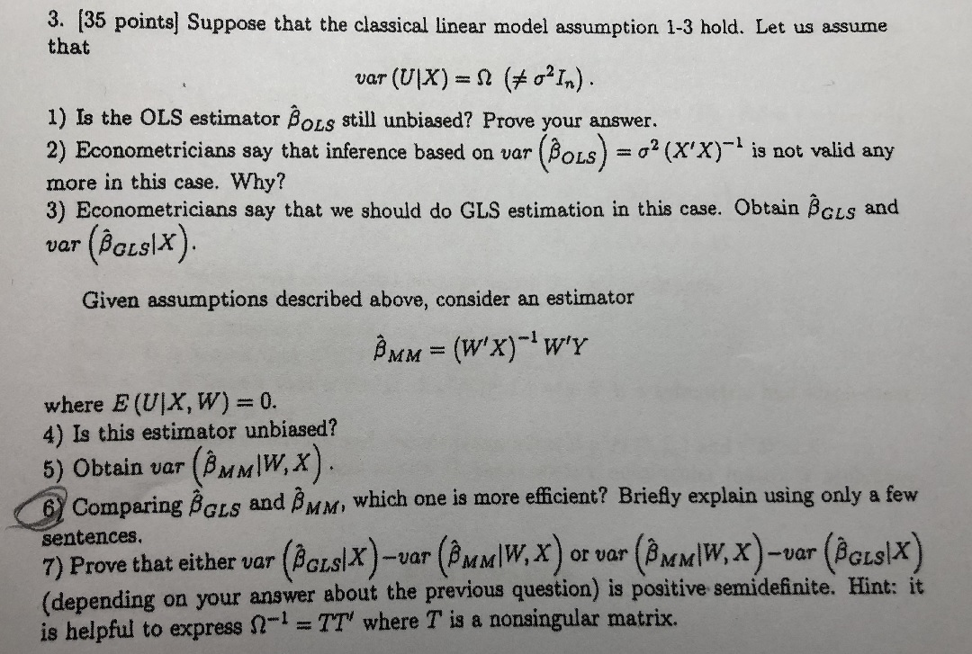 3. (35 points) Suppose that the classical linear | Chegg.com