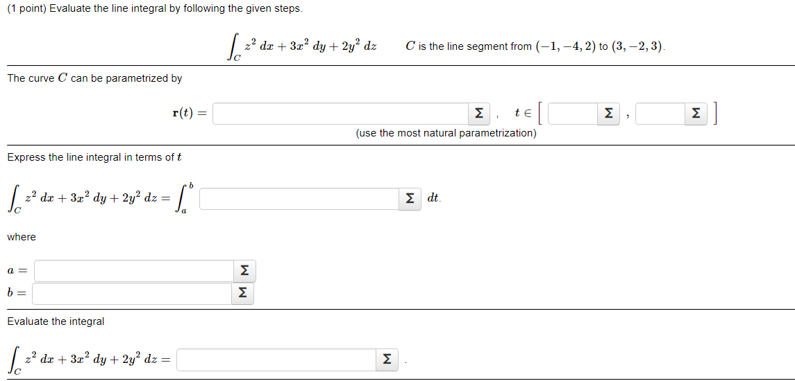 Solved (1 point) Evaluate the line integral by following the | Chegg.com