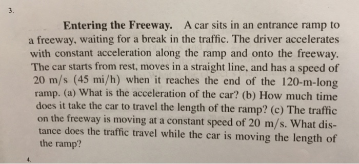 Solved 3. Entering the Freeway. A car sits in an entrance | Chegg.com