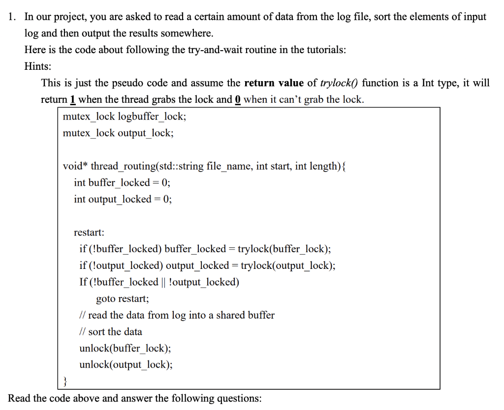 Solved 1. Does this code has any deadlock or livelock | Chegg.com