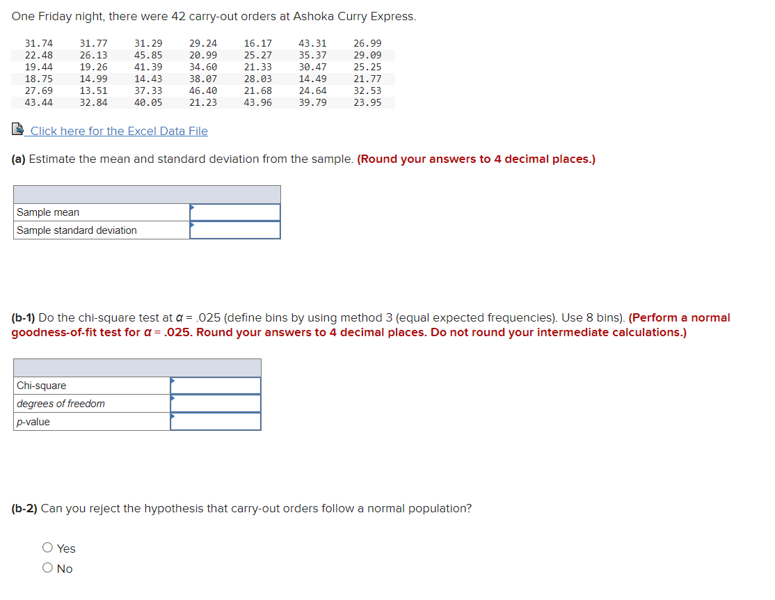 Solved One Friday night, there were 42 carry-out orders at | Chegg.com