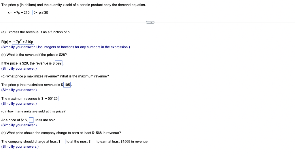 Solved The price p (in dollars) and the quantity x sold of | Chegg.com