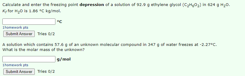 Solved Calculate and enter the freezing point depression of | Chegg.com