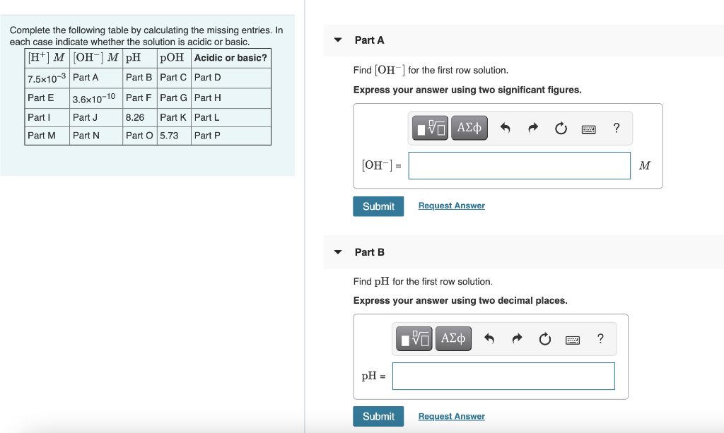 Solved Part A Complete the following table by calculating | Chegg.com