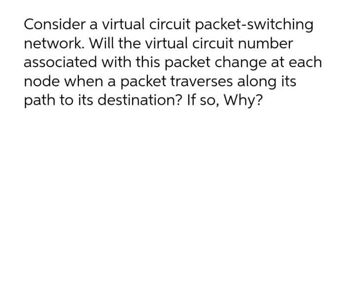 Solved Consider a virtual circuit packet-switching network. | Chegg.com