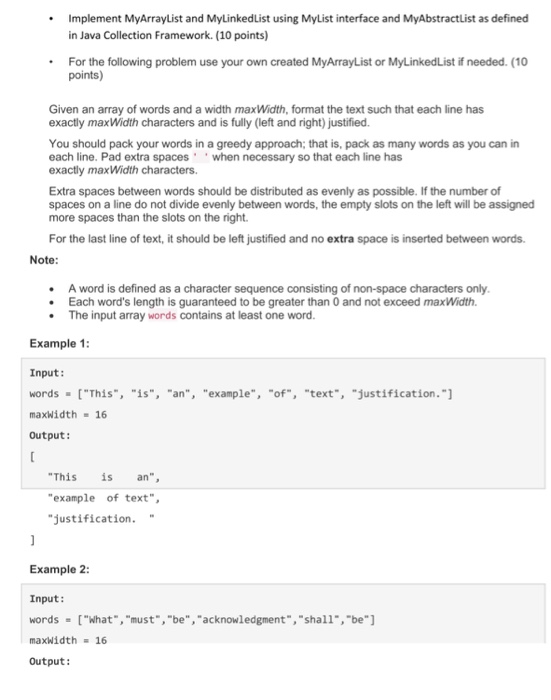 Implement MyArrayList and MyLinkedList using MyList | Chegg.com