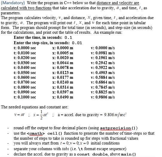Solved (Mandatory) Write the program in C++ below so that | Chegg.com