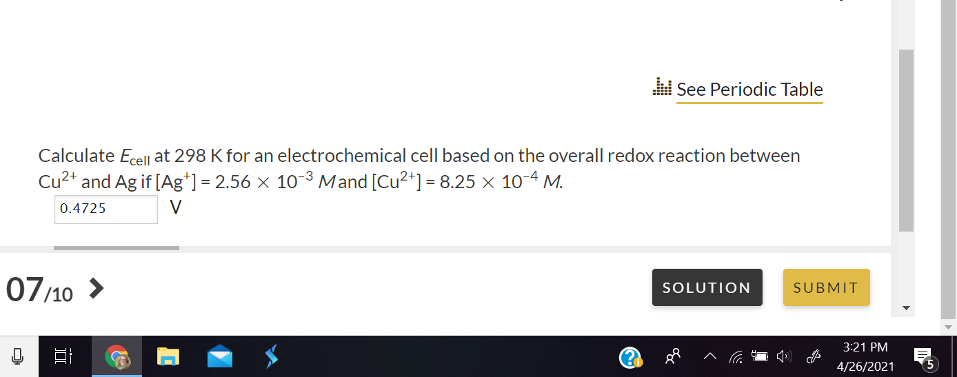 Solved I See Periodic Table Calculate Ecell at 298 K for an | Chegg.com
