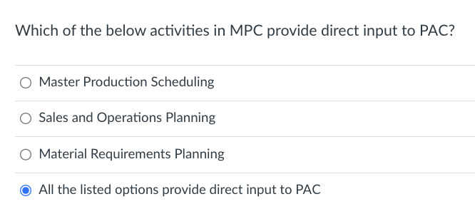 Solved Which of the below activities in MPC provide direct | Chegg.com