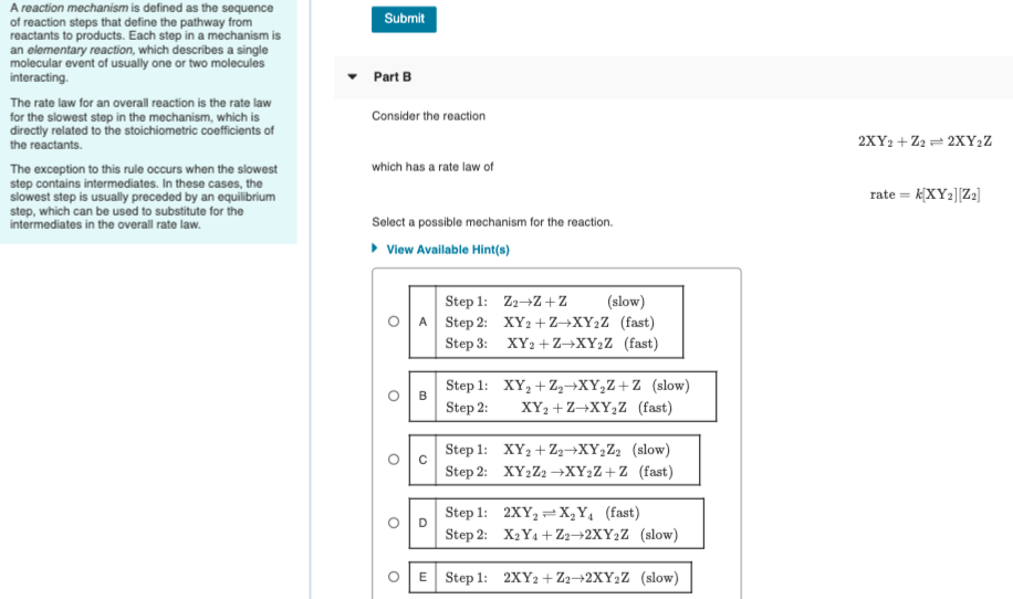 Solved Part A A multistep reaction can only occur as fast as | Chegg.com