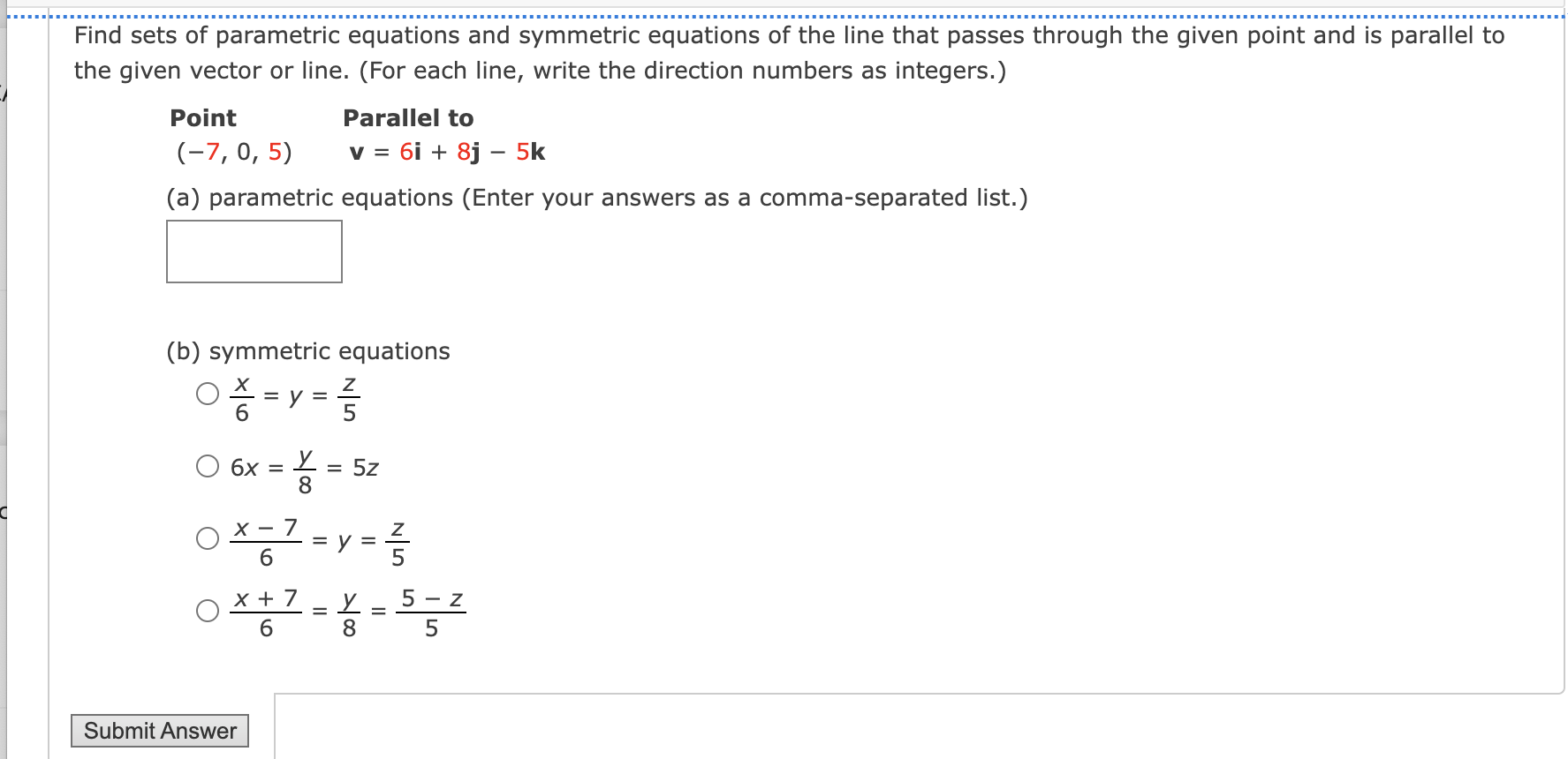 Solved Find Sets Of Parametric Equations And Symmetric