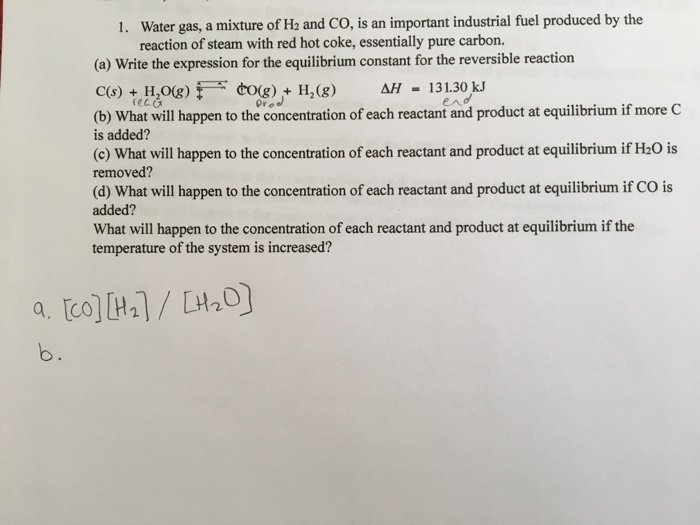 Solved Water gas, a mixture of H2 and CO, is an important | Chegg.com