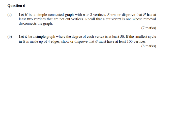 Solved (a) Let H be a simple connected graph with n>3 | Chegg.com
