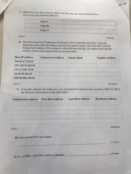 Solved 1. Complete the table below (Table 1). For each IPv4 | Chegg.com