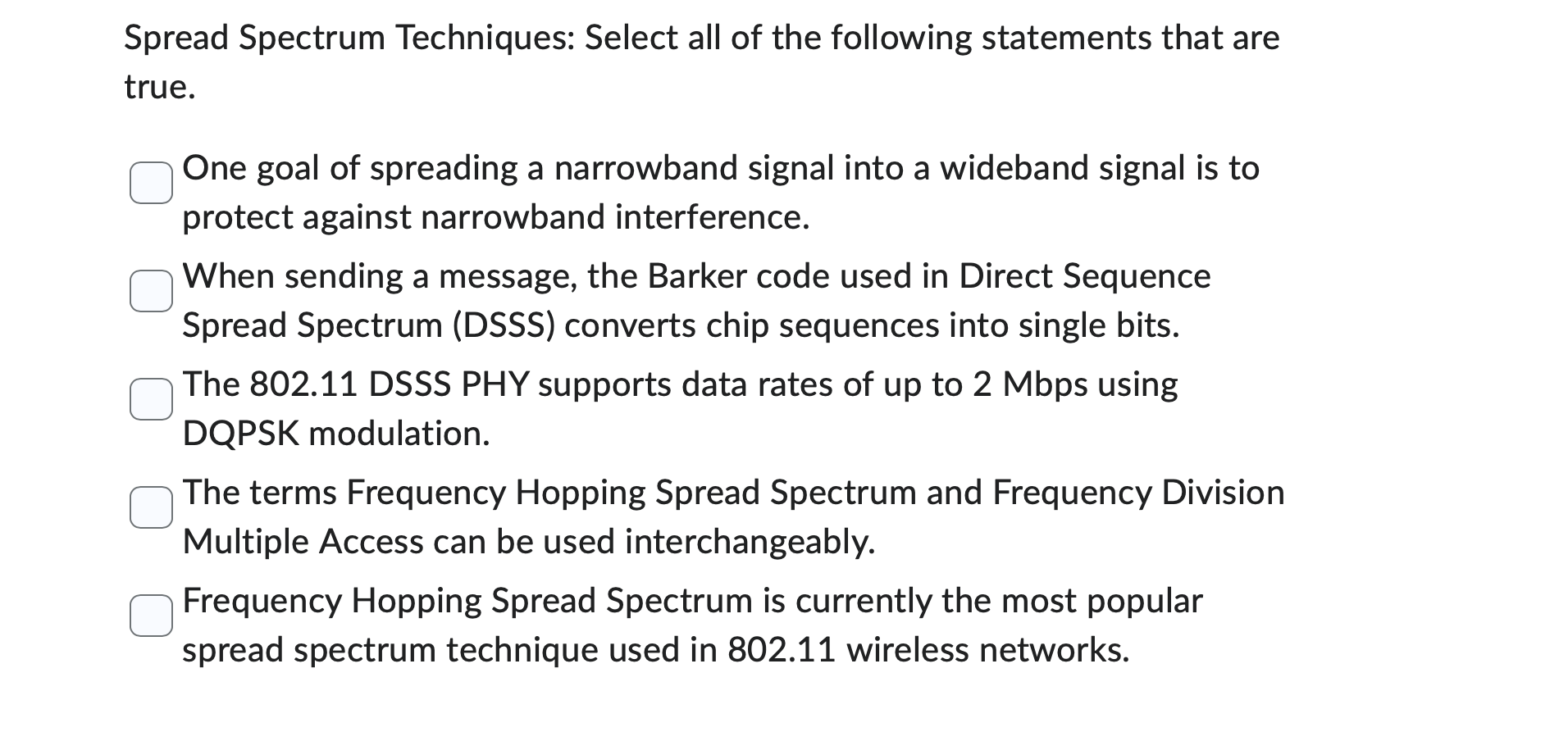 Solved Spread Spectrum Techniques: Select all of the | Chegg.com