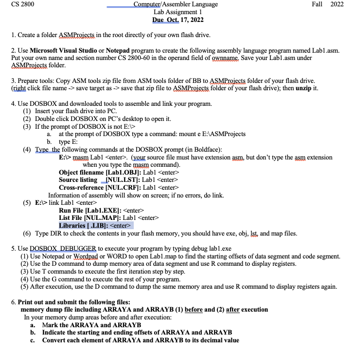 1. Create a folder ASMProiects in the root directly | Chegg.com