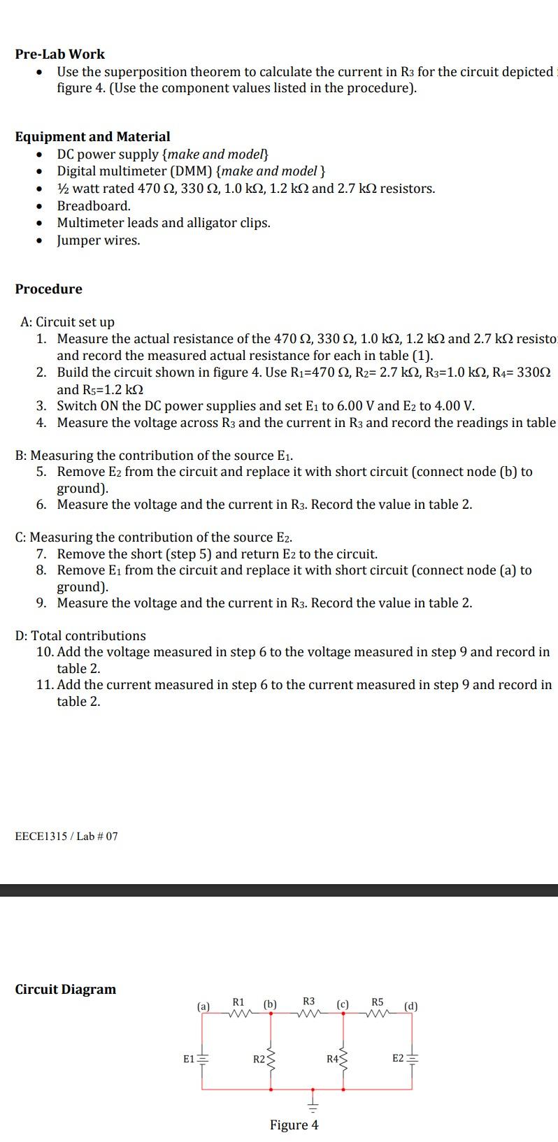 Solved Pre-Lab Work - Use the superposition theorem to | Chegg.com