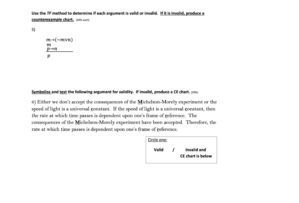 Solved Use the TF method to determine if each argument is | Chegg.com