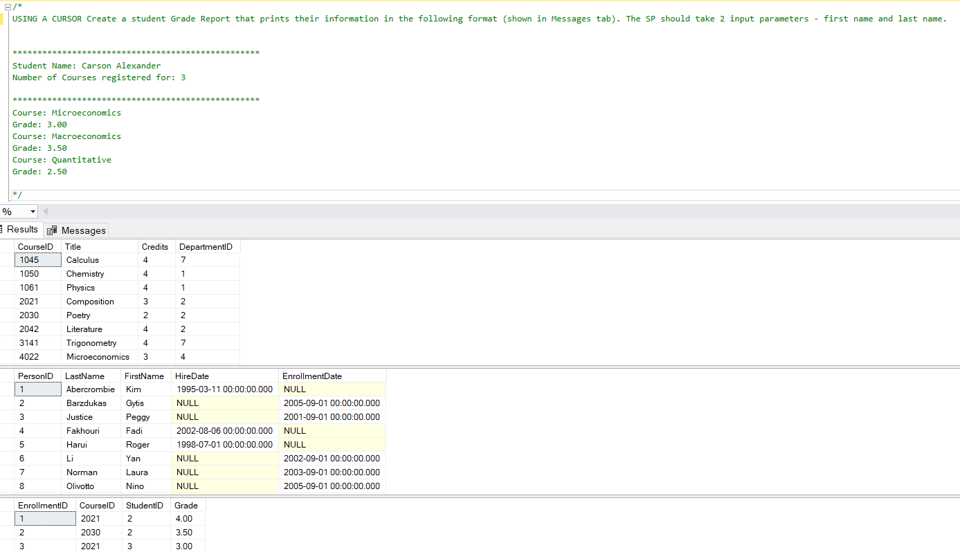 Solved NEEDS to be a Cursor.Using a Cursor create a student | Chegg.com