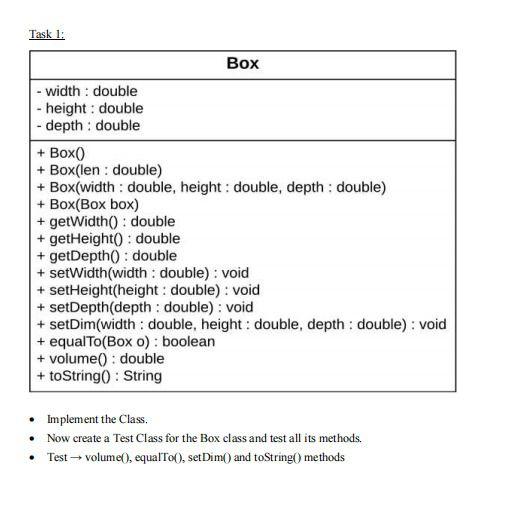 Solved Task 1: - Implement the Class. - Now create a Test | Chegg.com