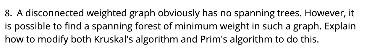 8. A disconnected weighted graph obviously has no | Chegg.com
